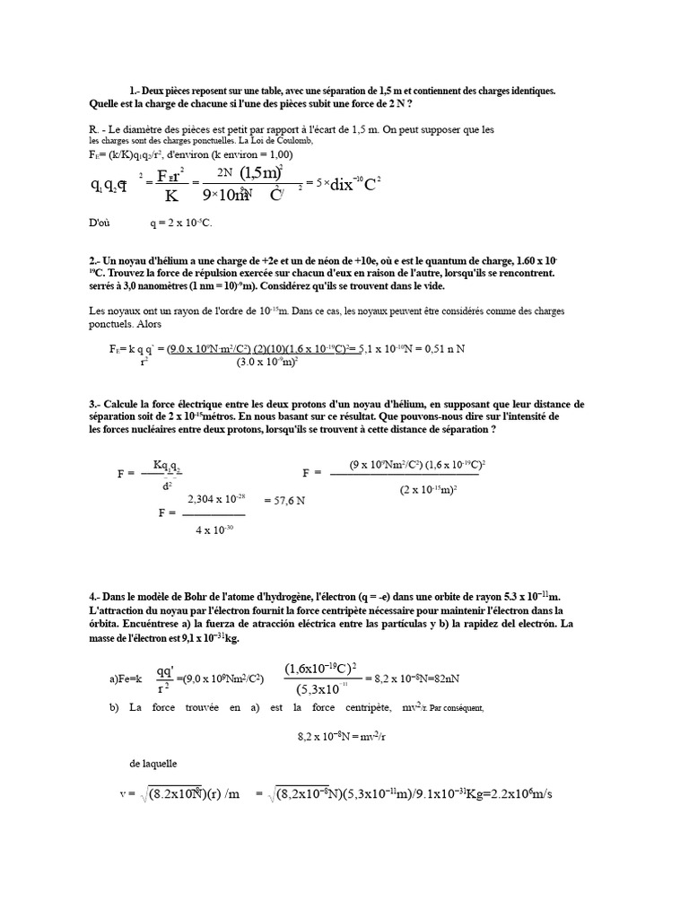 Forces électriques entre charges ponctuelles | PDF | Noyau atomique ...