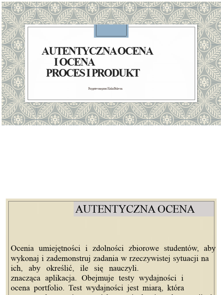 Autentyczna Ocena I Ocena Procesu Oraz Produktu | PDF