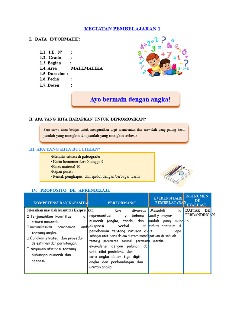 D1 A1 SESI Ayo Bermain Dengan Angka | PDF