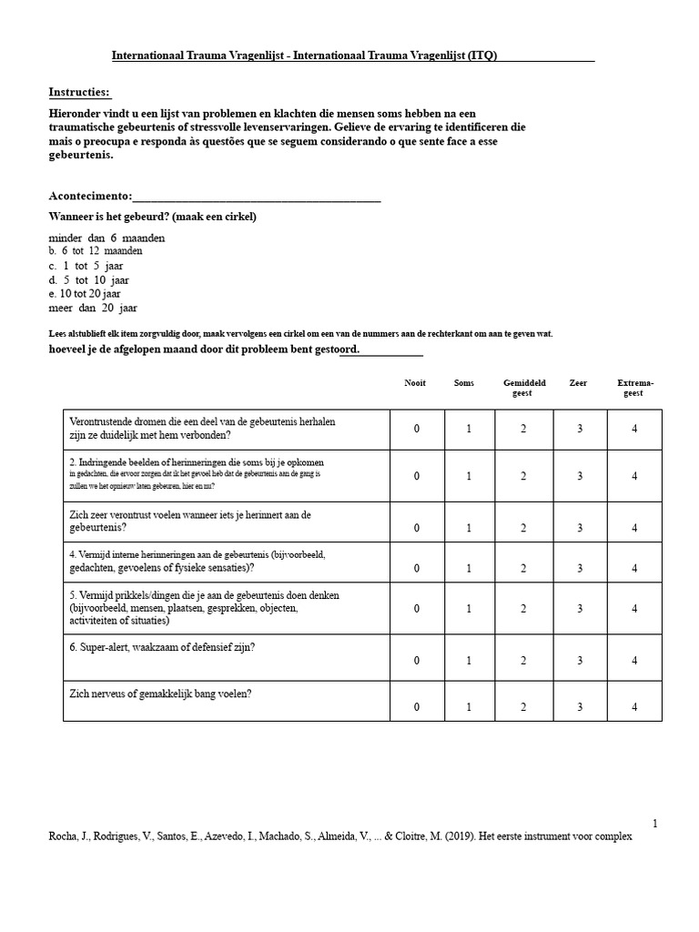 Internationaal Trauma Vragenlijst (ITQ) | PDF