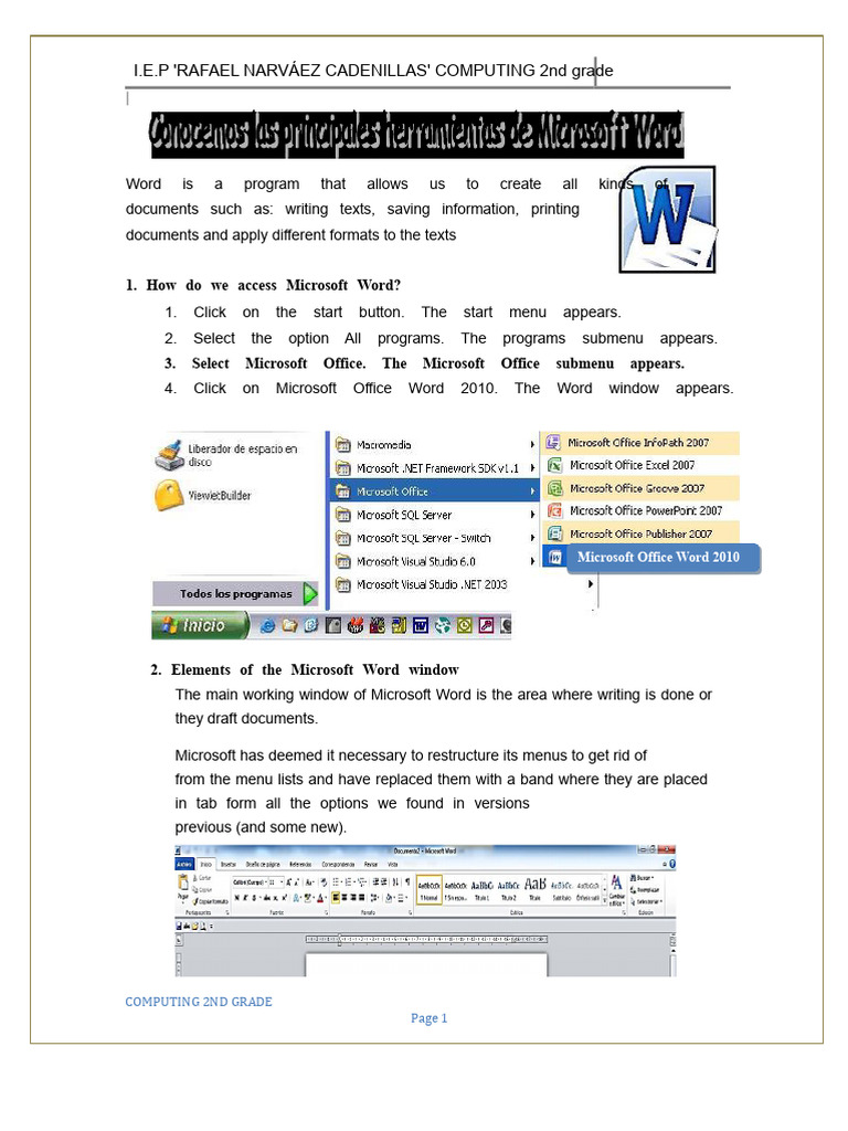 Microsoft Word Basics for 2nd Grade | PDF | Microsoft Word | Menu ...
