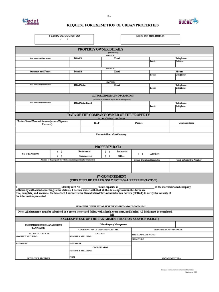Application Form For Exemption of Urban Properties Mayor's Office of ...