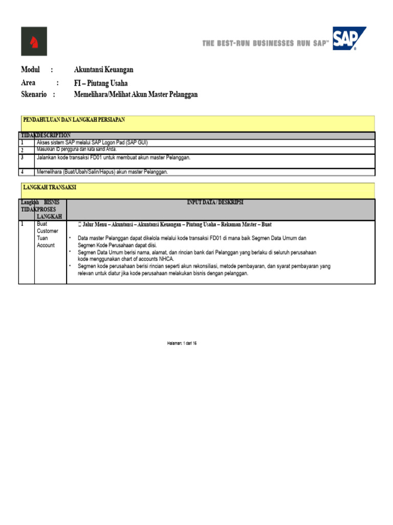 Panduan Membuat Akun Master Pelanggan SAP | PDF