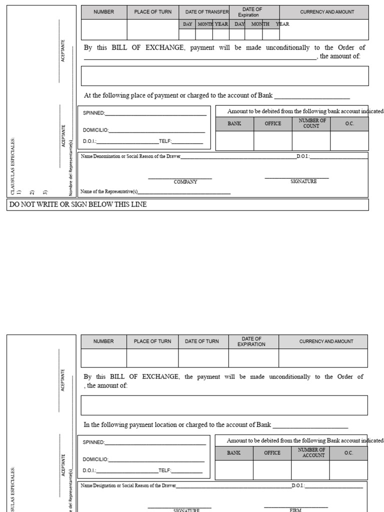Bill of Exchange To Fill Out | PDF | Negotiable Instrument | Banks
