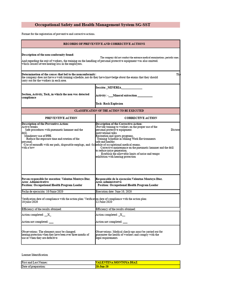 PREVENTIVE AND CORRECTIVE ACTIONS SENA | PDF | Personal Protective ...