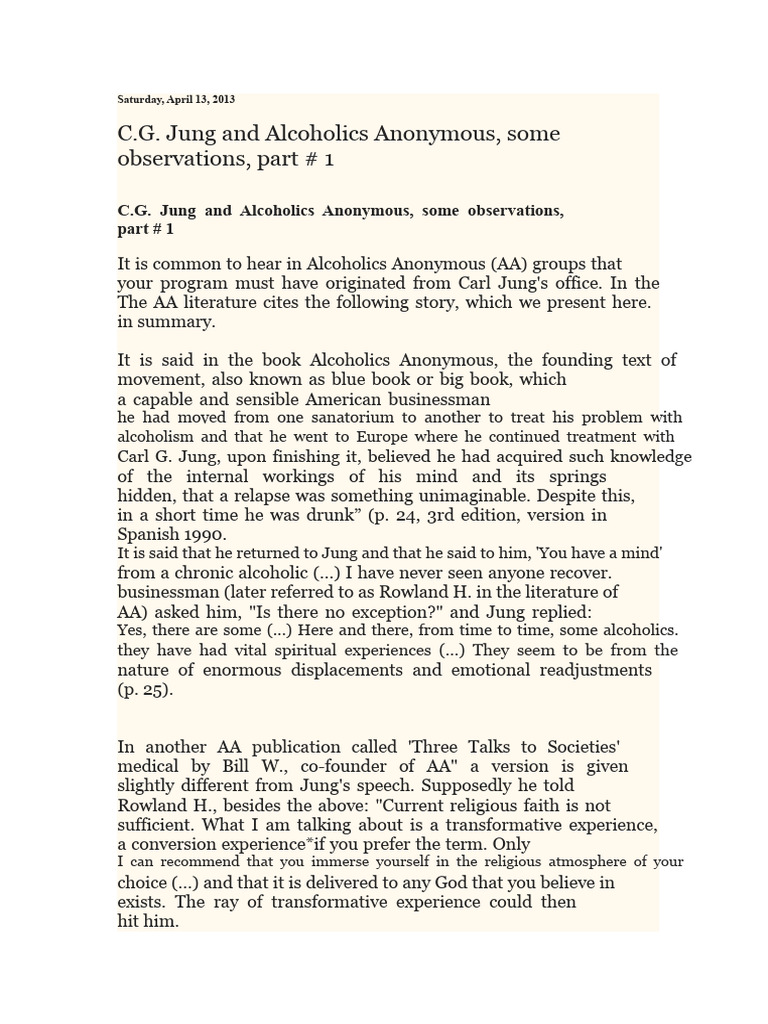 Jung's Insights on AA and Alcoholism | PDF | Carl Jung | Alcoholics ...