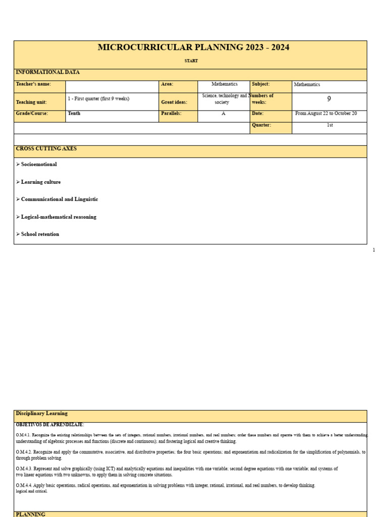 Micro-planning 9 weeks mathematics 2024 10 | PDF | Equations | Numbers