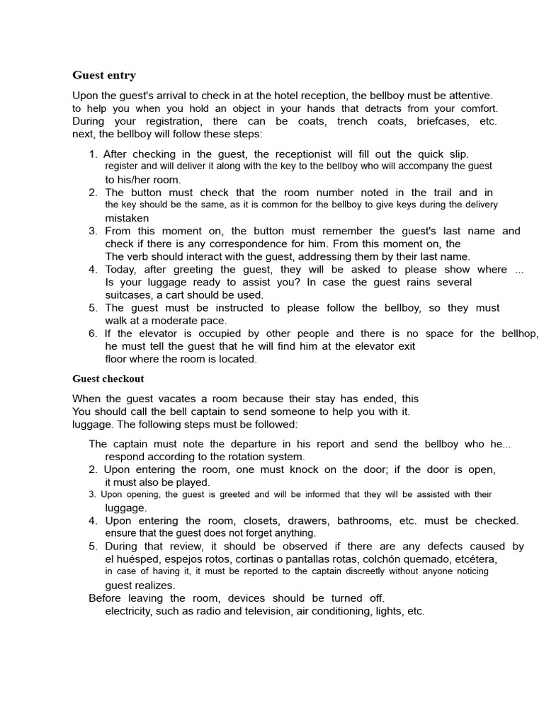 Hotel Guest Check-In and Check-Out Process | PDF