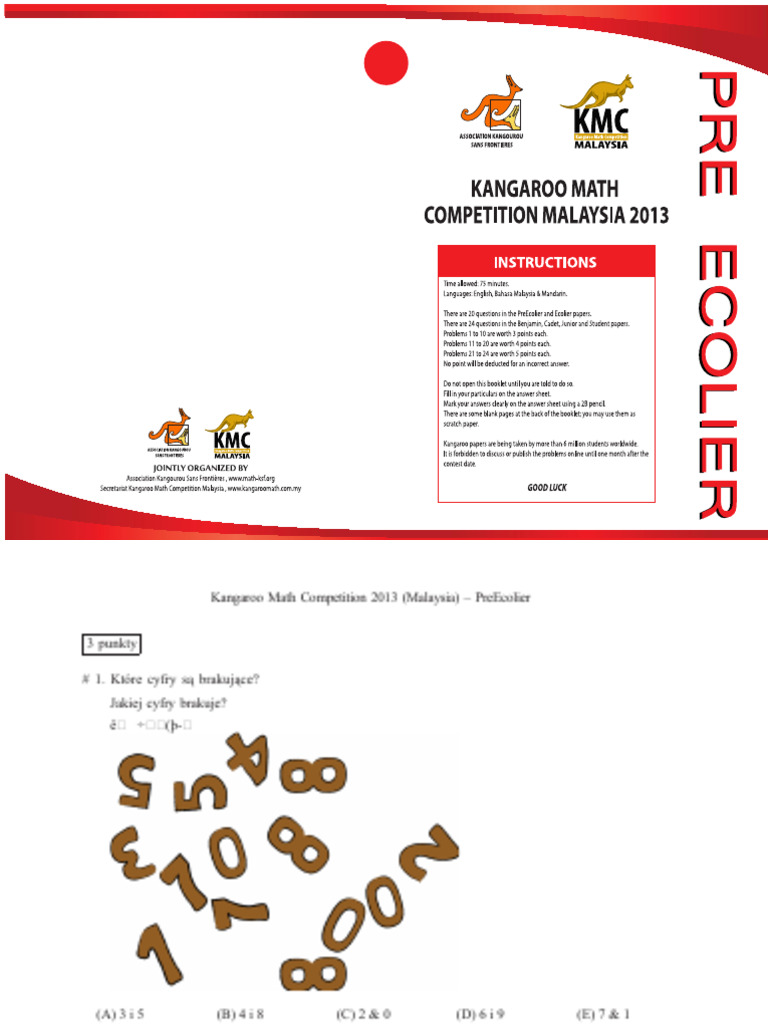 Malezja 01 Pre Ecolier Kangaroo Math Competition 2011 | PDF