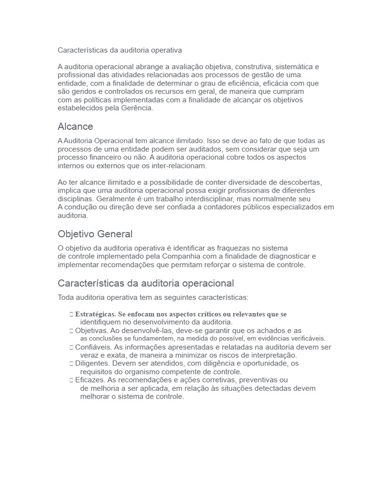 Auditoria Operacional | PDF | Contabilidade | Auditoria financeira