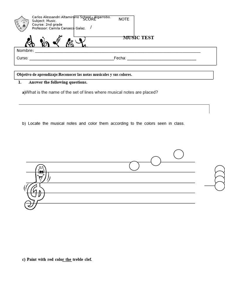 2nd Grade Music Test - Carlos Alessandri School | PDF