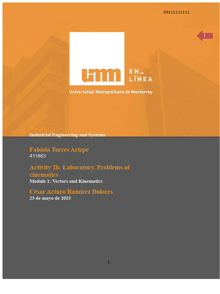 Module 1. Activity 2b. Laboratory. Kinematics Problems | PDF | Kinematics | Speed