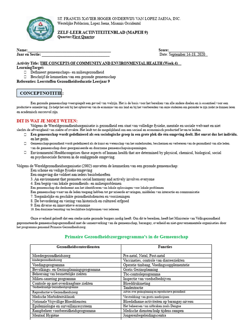 LAS MAPEH 9 Gezondheid | PDF