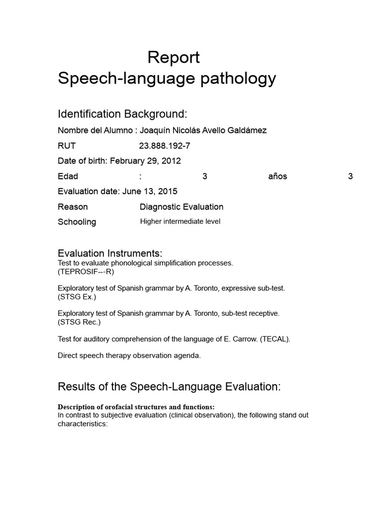 Speech Therapy Report | PDF | Linguistics | Morphology (Linguistics)