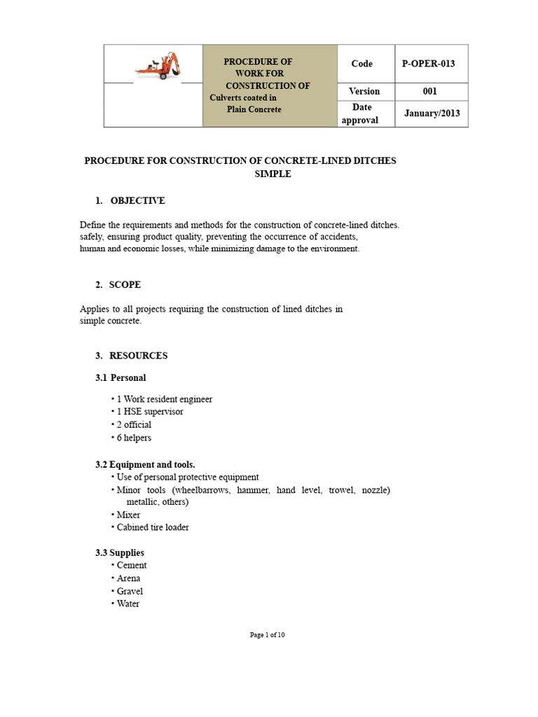 Procedure For Construction of Concrete-Lined Ditches | PDF | Concrete ...