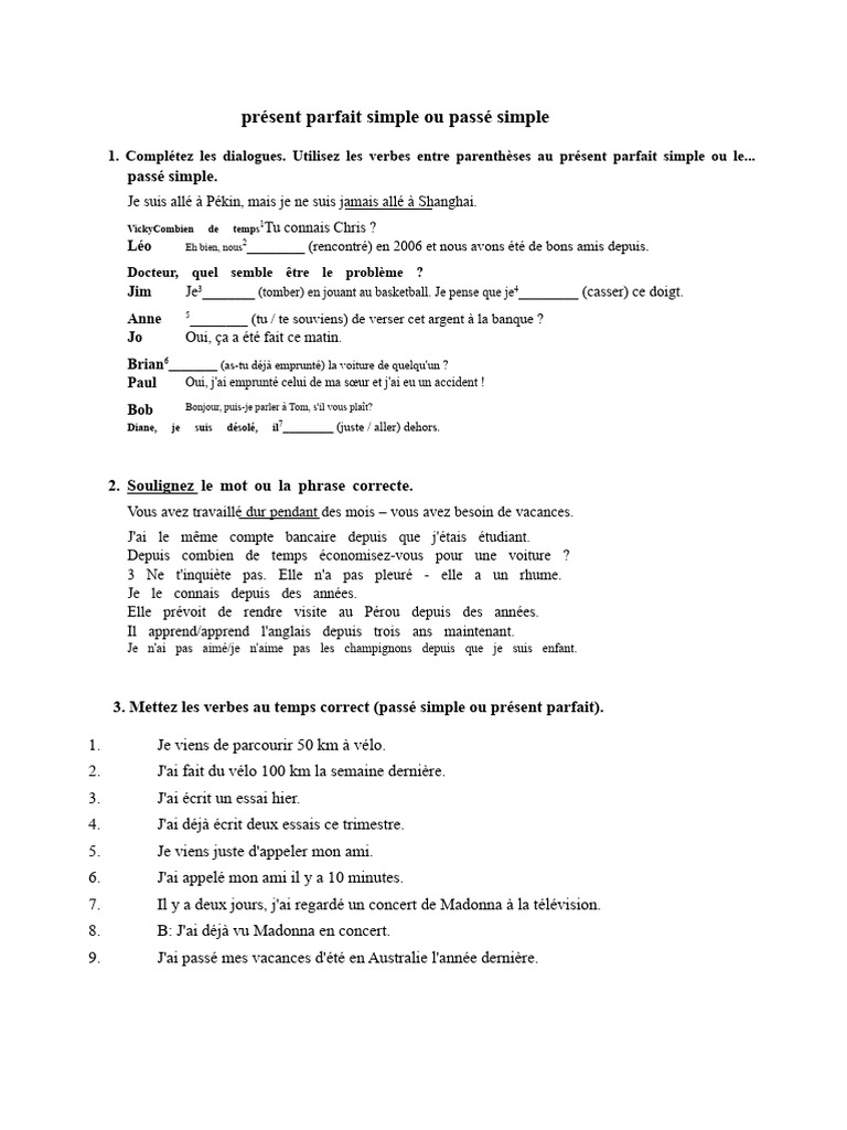 Le Présent Parfait Simple Vs Le Passé Simple | PDF