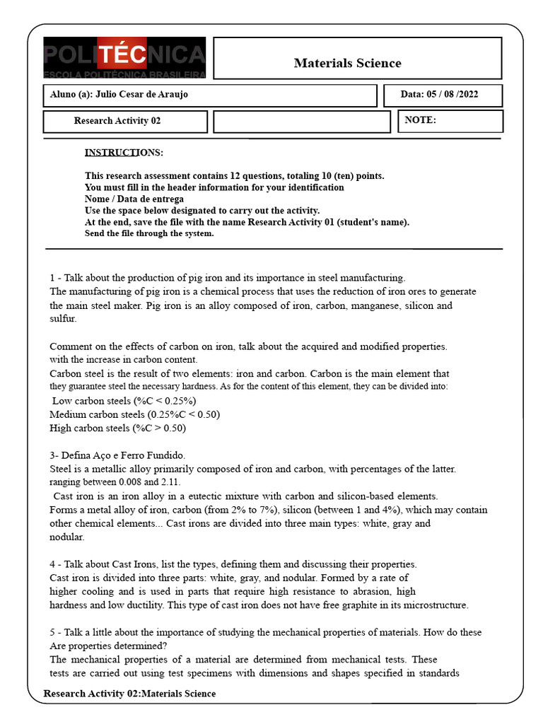 Materials Science Research Activity Guide | PDF | Deformation ...