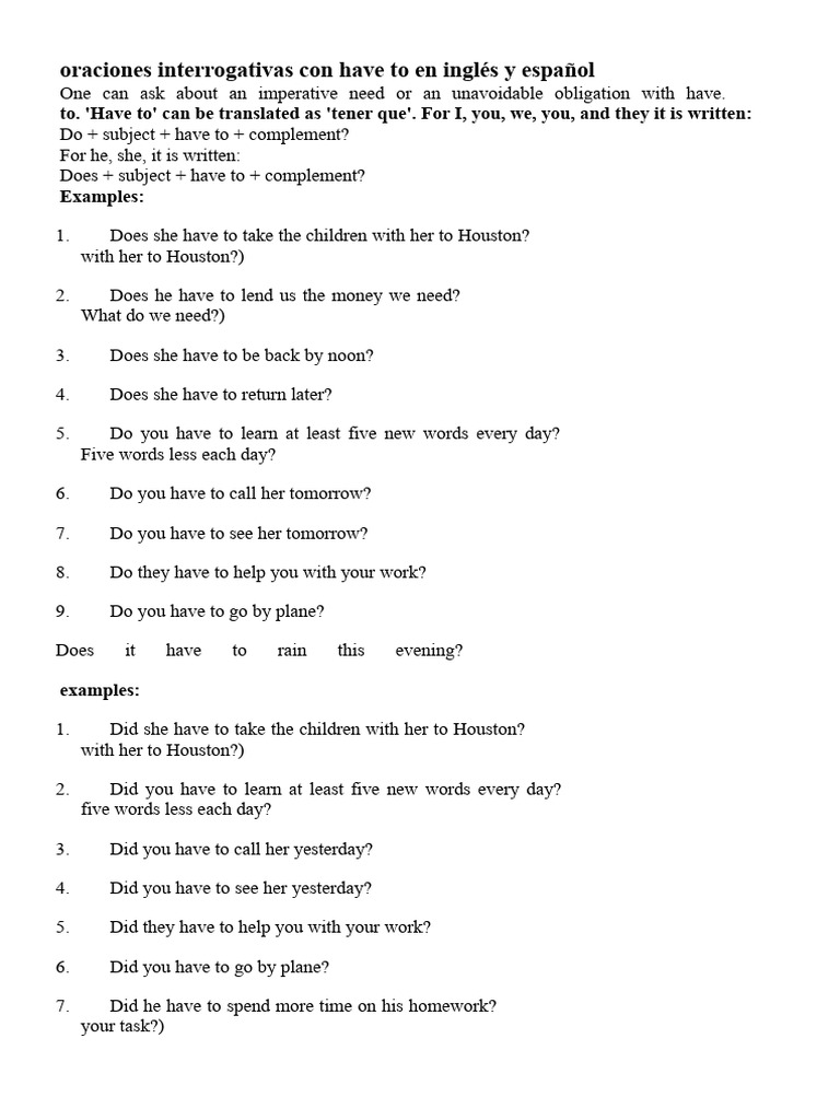 Interrogative Sentences with "Have To" | PDF | Grammar | Chess