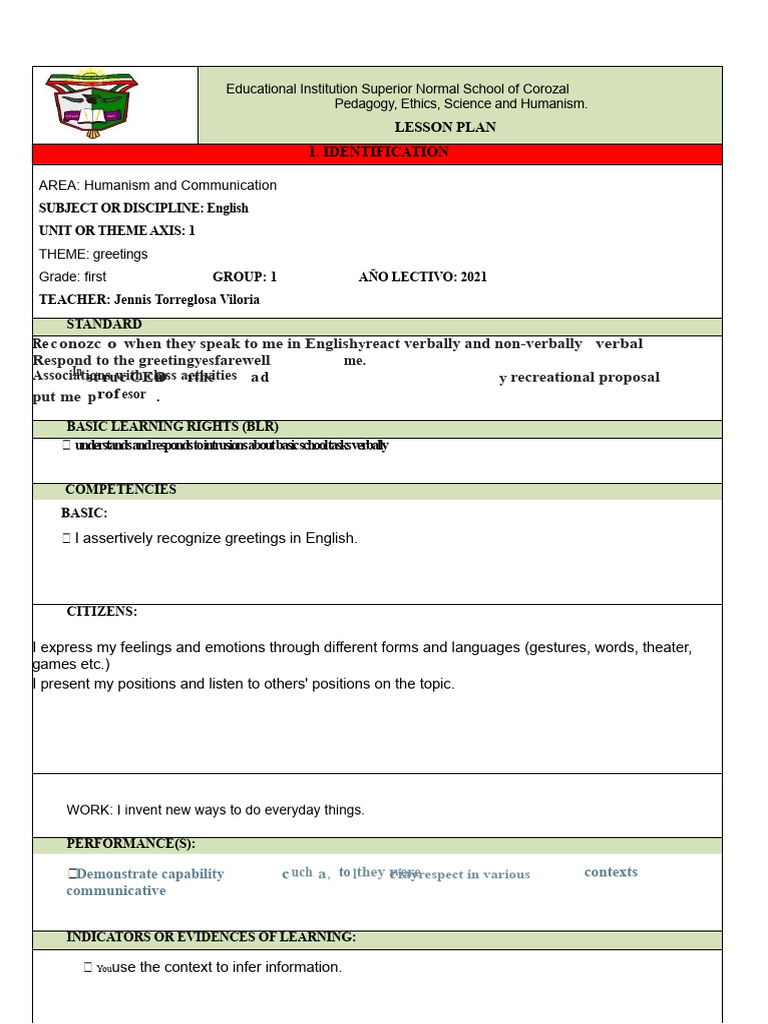 First Grade English Greetings Lesson Plan | PDF | Lesson Plan | English ...
