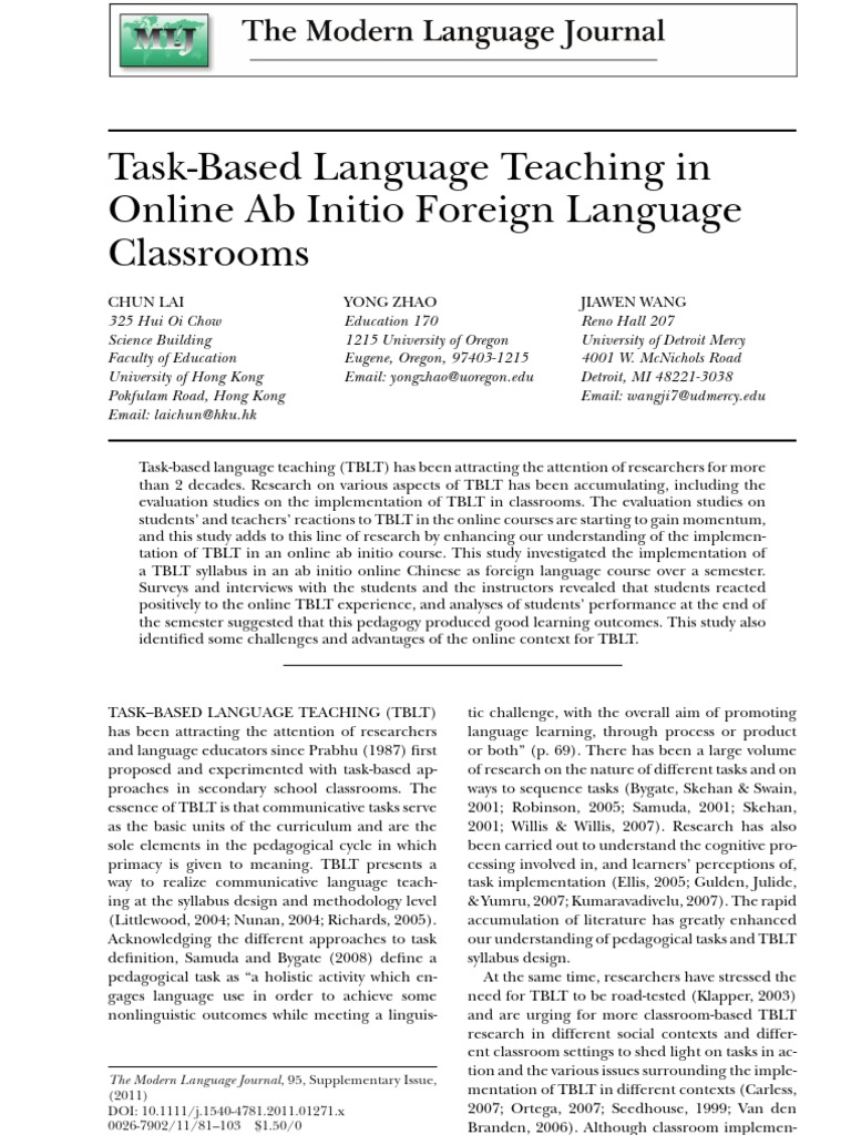 Task-Based Language Teaching in | PDF | Course Evaluation | Educational ...
