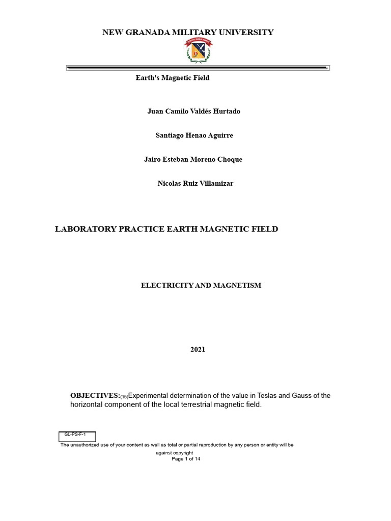 Laboratory Practice: Earth's Magnetic Field | PDF | Magnetic Field ...