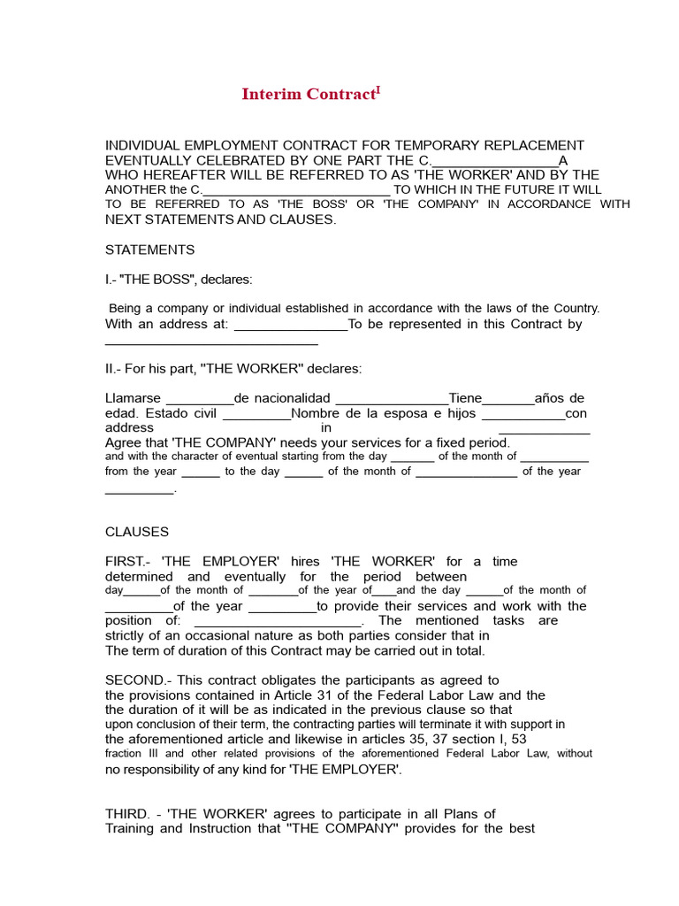Interim Contract | PDF | Employment | Labour Law