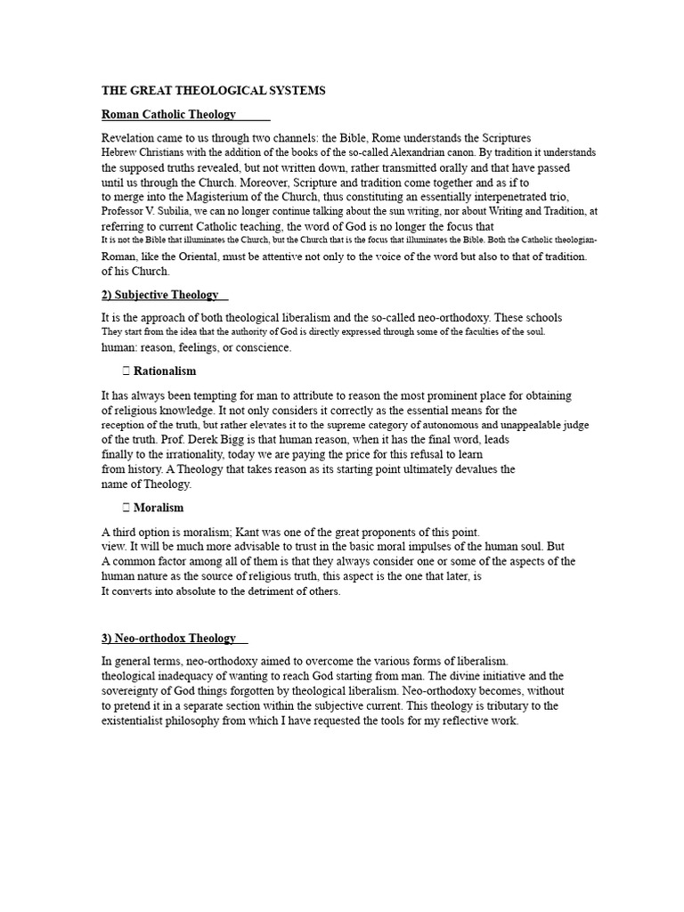 The Great Theological Systems | PDF | Catholic Church | Bible