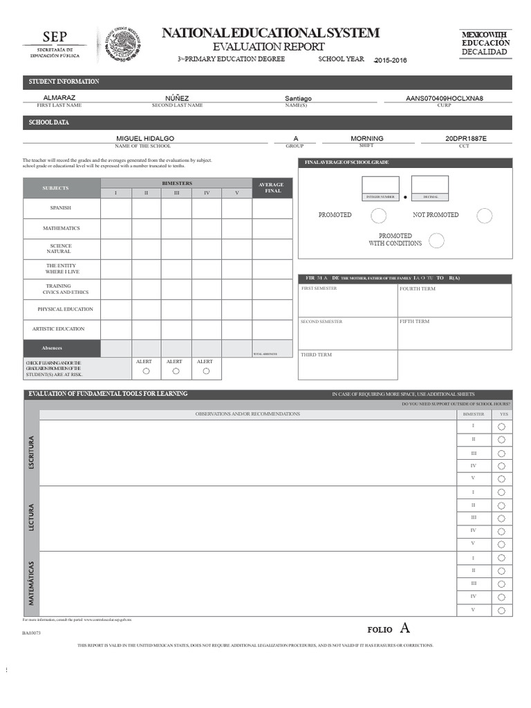 Editable Primary School Report Card | PDF | Cognition | Learning