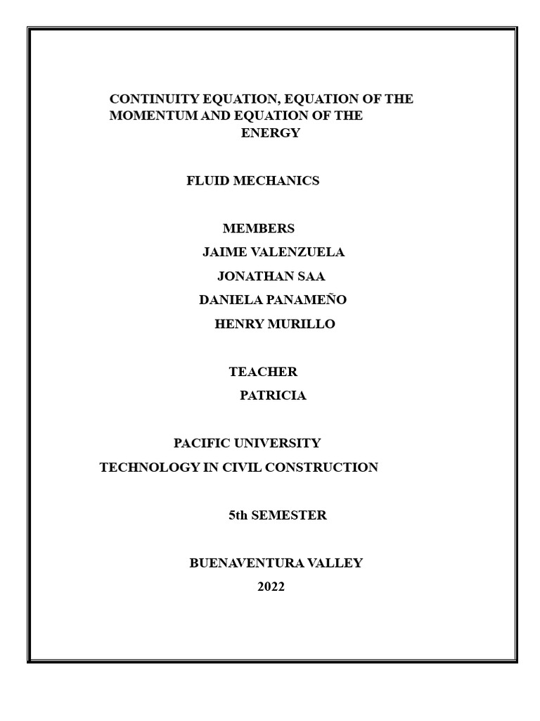 Continuity Equation | PDF | Momentum | Fluid Dynamics