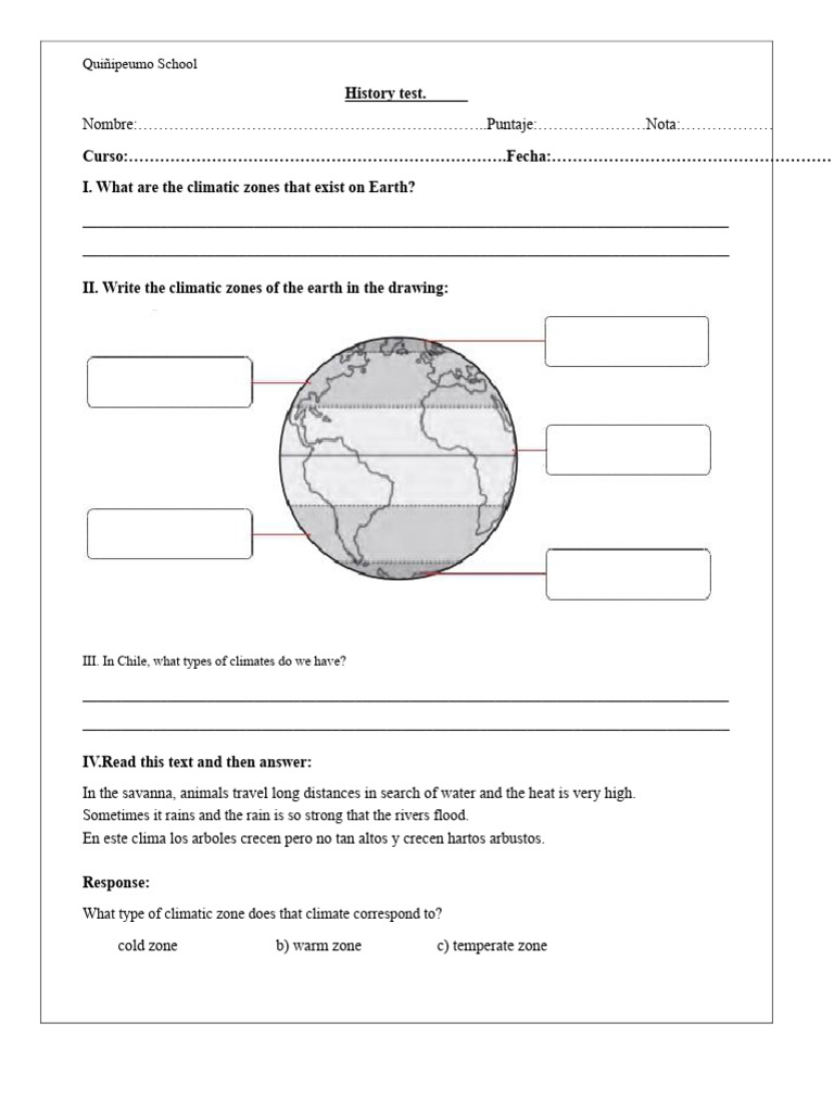 History Test: Climatic Zones and Location | PDF | Temperate Climate ...