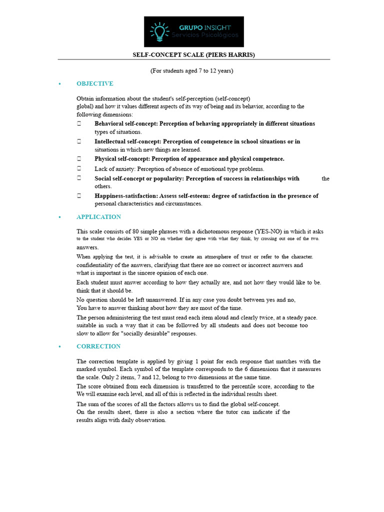 Piers-Harris Self-Concept Scale | PDF | Self Concept | Social Psychology