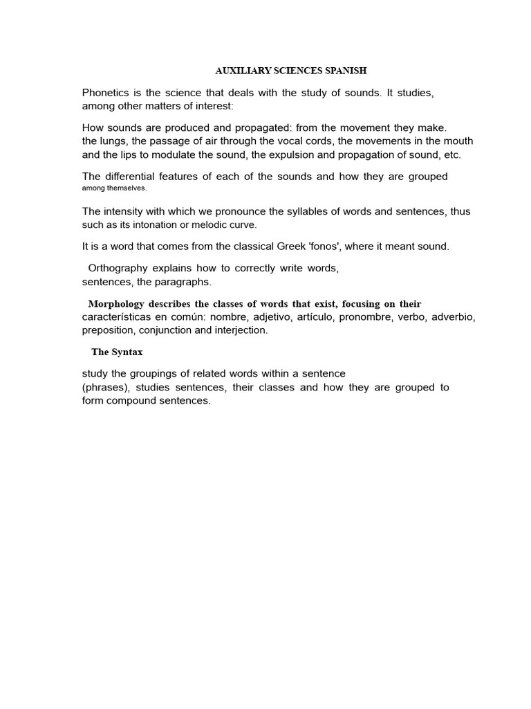 Spanish Phonetics, Morphology, Syntax Guide | PDF