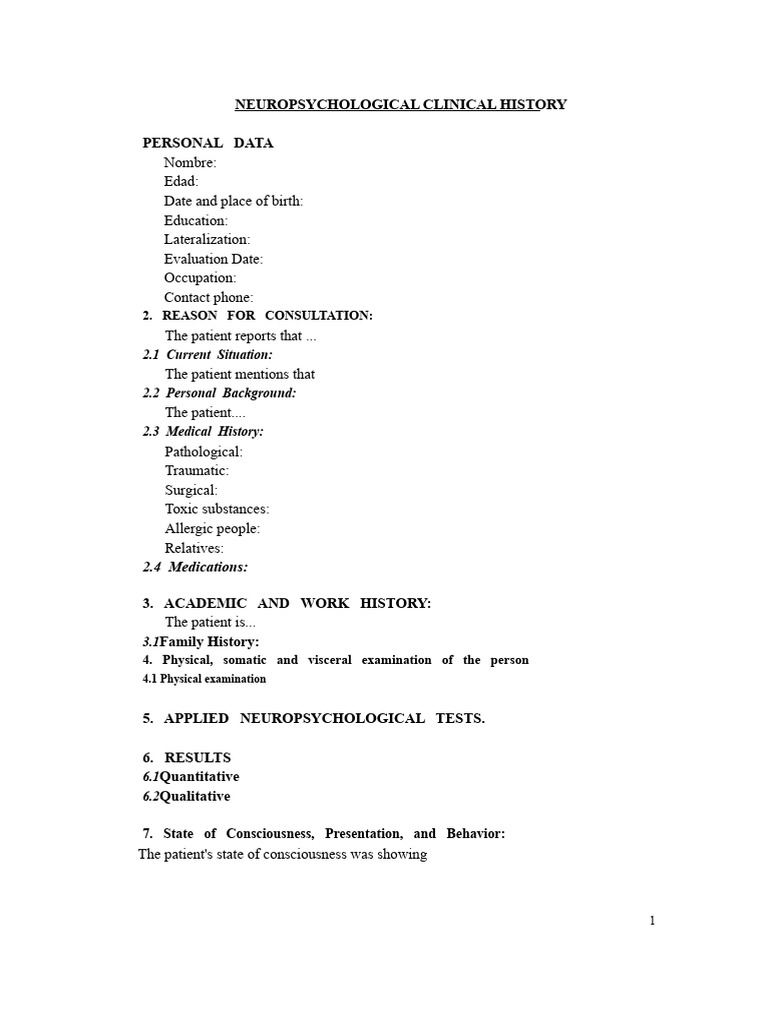 Neuropsychological Clinical History Report | PDF