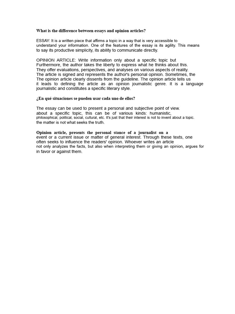 What Is The Difference Between Essays and Opinion Articles | PDF
