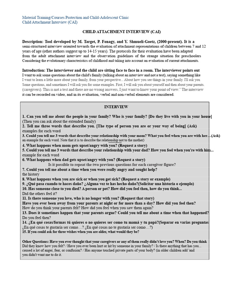 Cai Child Attachment Questionnaire | PDF | Attachment Theory | Psychology