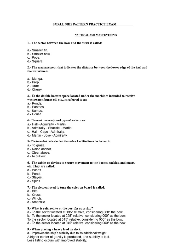 Small Ship Nautical Exam Practice | PDF | Artery | Compass
