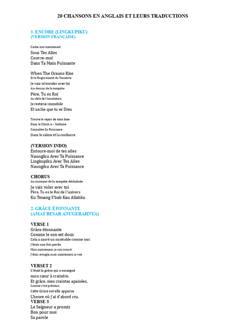 20 Chansons en Anglais Et Leurs Traductions | PDF | Rédemption ...