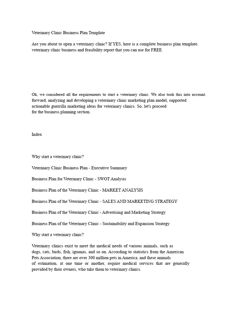 Veterinary Clinic Business Plan Guide | PDF | Pet | Payments
