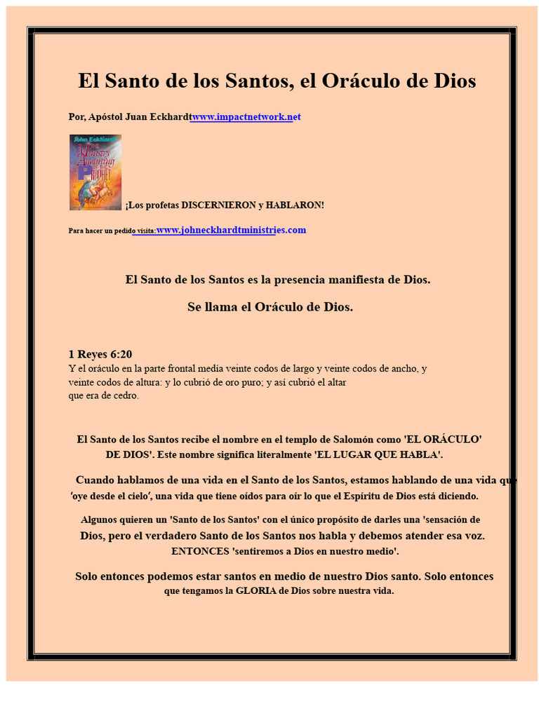 El Santo de los Santos, El Oráculo de Dios | PDF | Santo de los santos ...