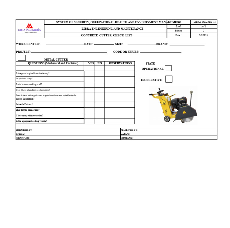 Libra CHECK LIST Concrete Cutter 1 | PDF