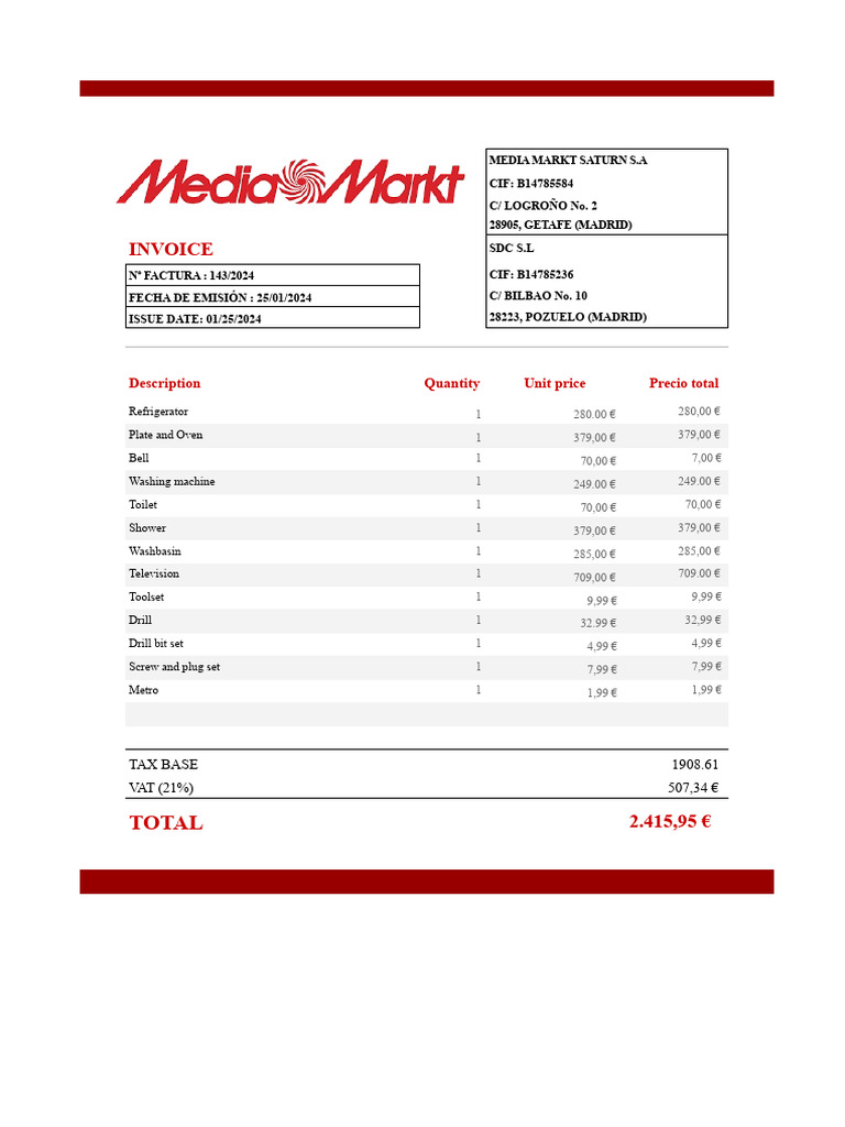 Invoice - Media Markt Invoice | PDF