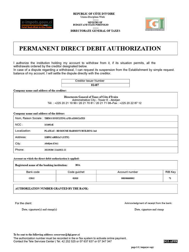 Permanent - Authorization - Direct - Debit - THIM | PDF | Debit Card ...
