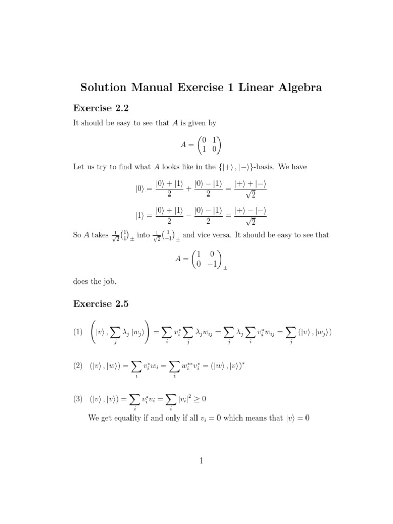 Solution Manual Exercise 1 Linear Algebra | PDF | Eigenvalues And ...