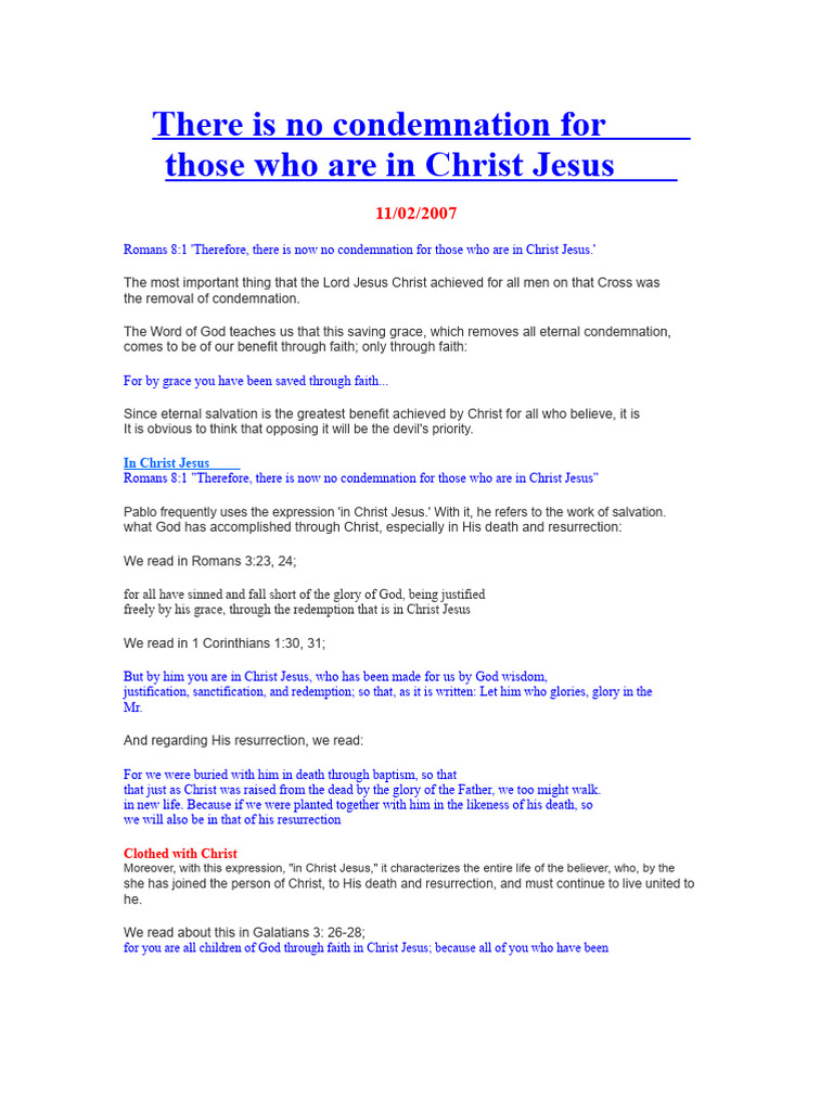 There Is No Condemnation For Those Who Are in Christ Jesus. | PDF ...