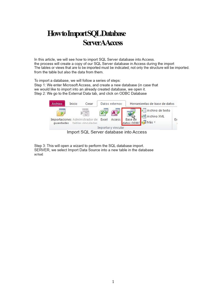 Import SQL Server Database Into Access | PDF