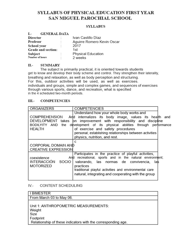 First Year Physical Education Syllabus | PDF | Track And Field | Gymnastics