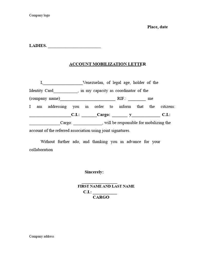 Mobilization Letter of Accounts 2 | PDF