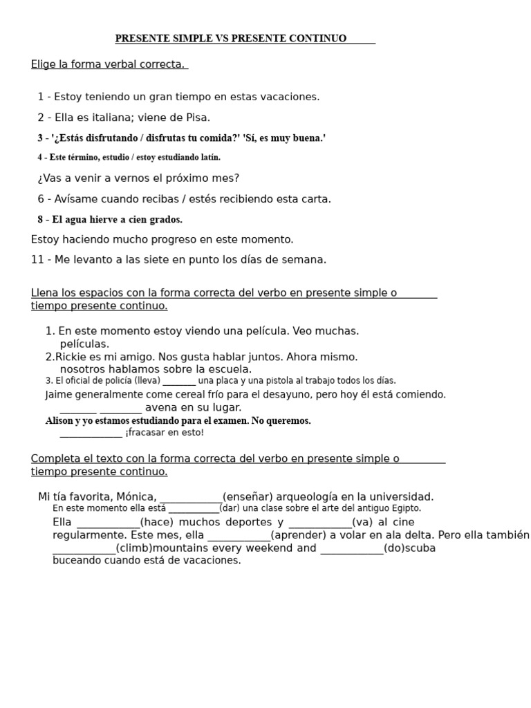 Presente Simple Vs Presente Continuo | PDF