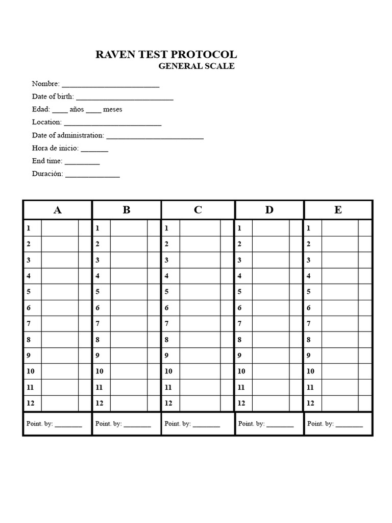 Protocol. Record of RAVEN General Scale Responses | PDF