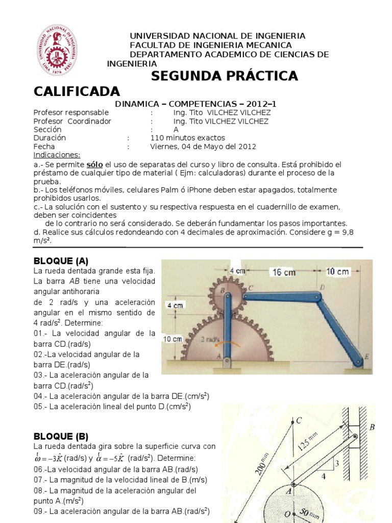 Segunda Practica 2012-1 | PDF | Velocidad | Aceleración